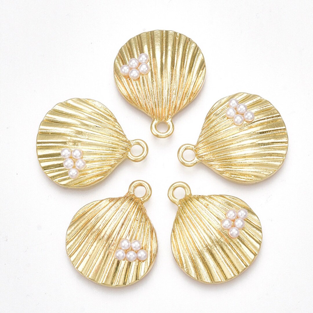 2pcs, 22x18mm, Scallop Shell Shape, Alloy Pendants, With ABS Plastic ...