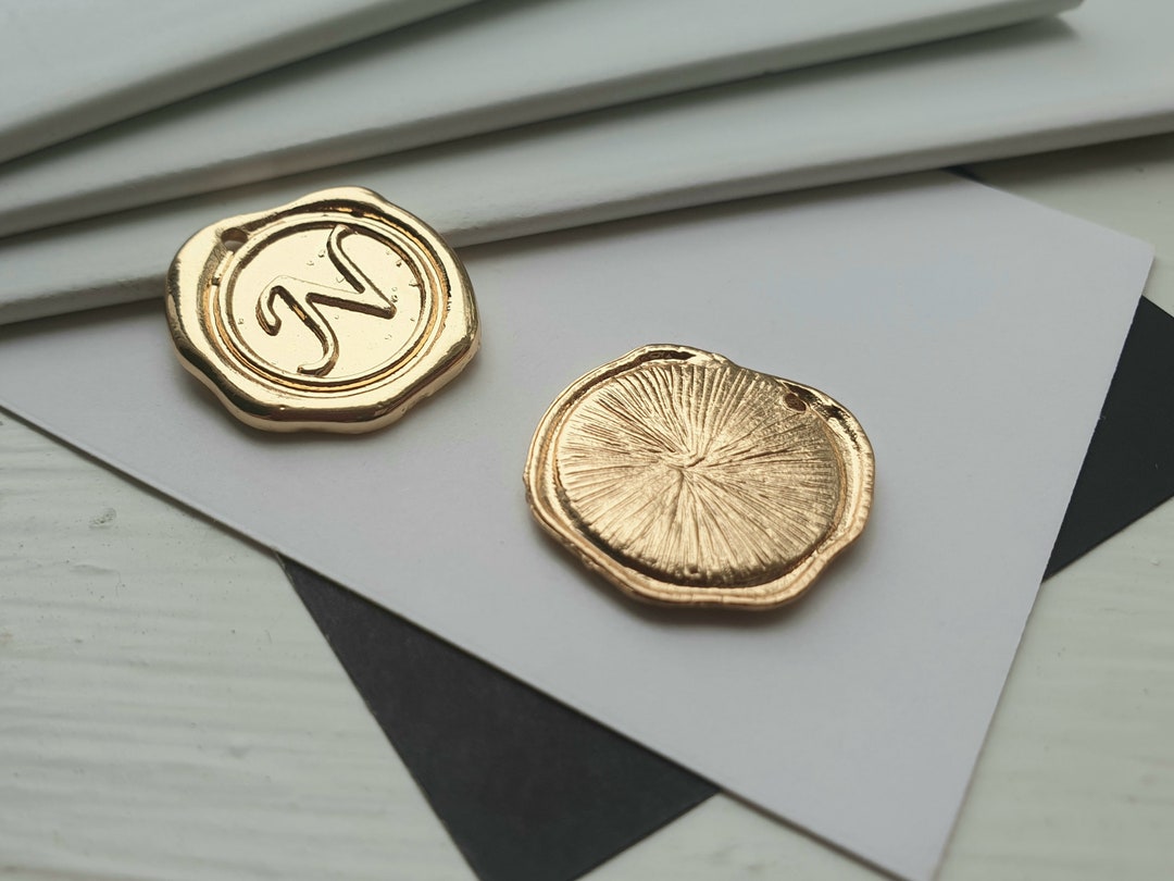 18mm Letter "n" Stamp/wax/seal Initial Gold Letter Disc Pendant, Charms ...