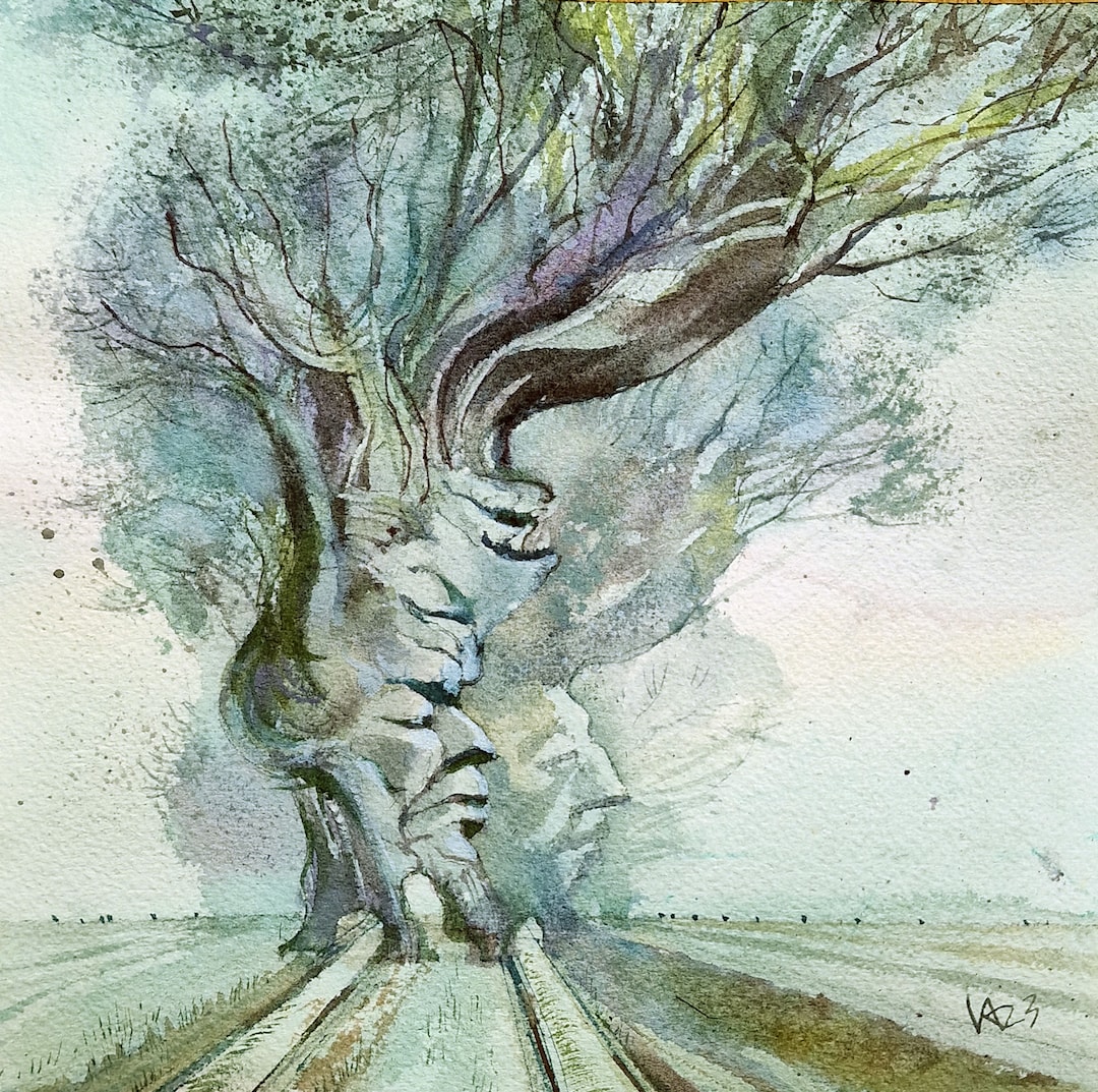 Surrealism Art Unreal Landscape Imaginary Nature Strange Trees Anthropomorphic Trees Trunk-faces ...