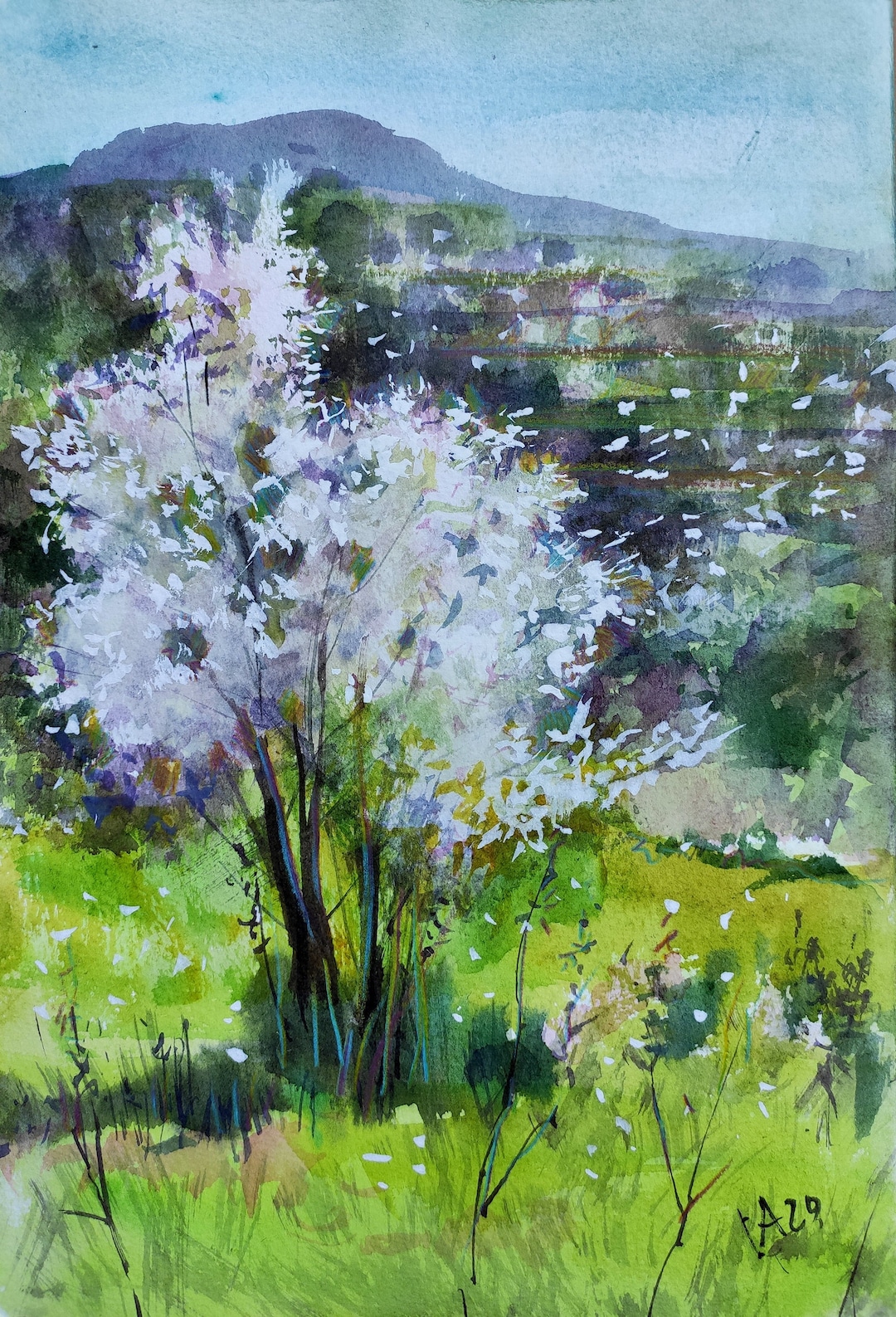 Limnatis Village Blossoming Almond Cyprus Landscape Mediterranean Art ...
