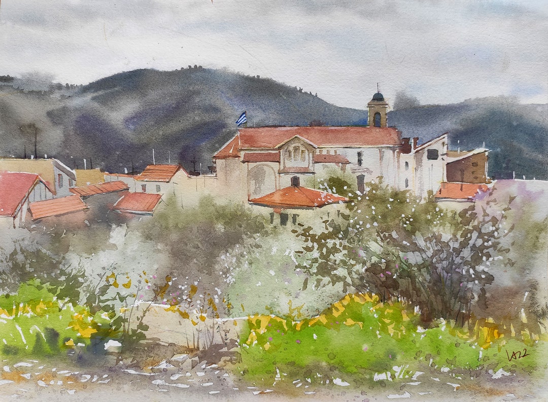 Limnatis Village Blue Mountain Cyprus Landscape Mediterranean Art ...