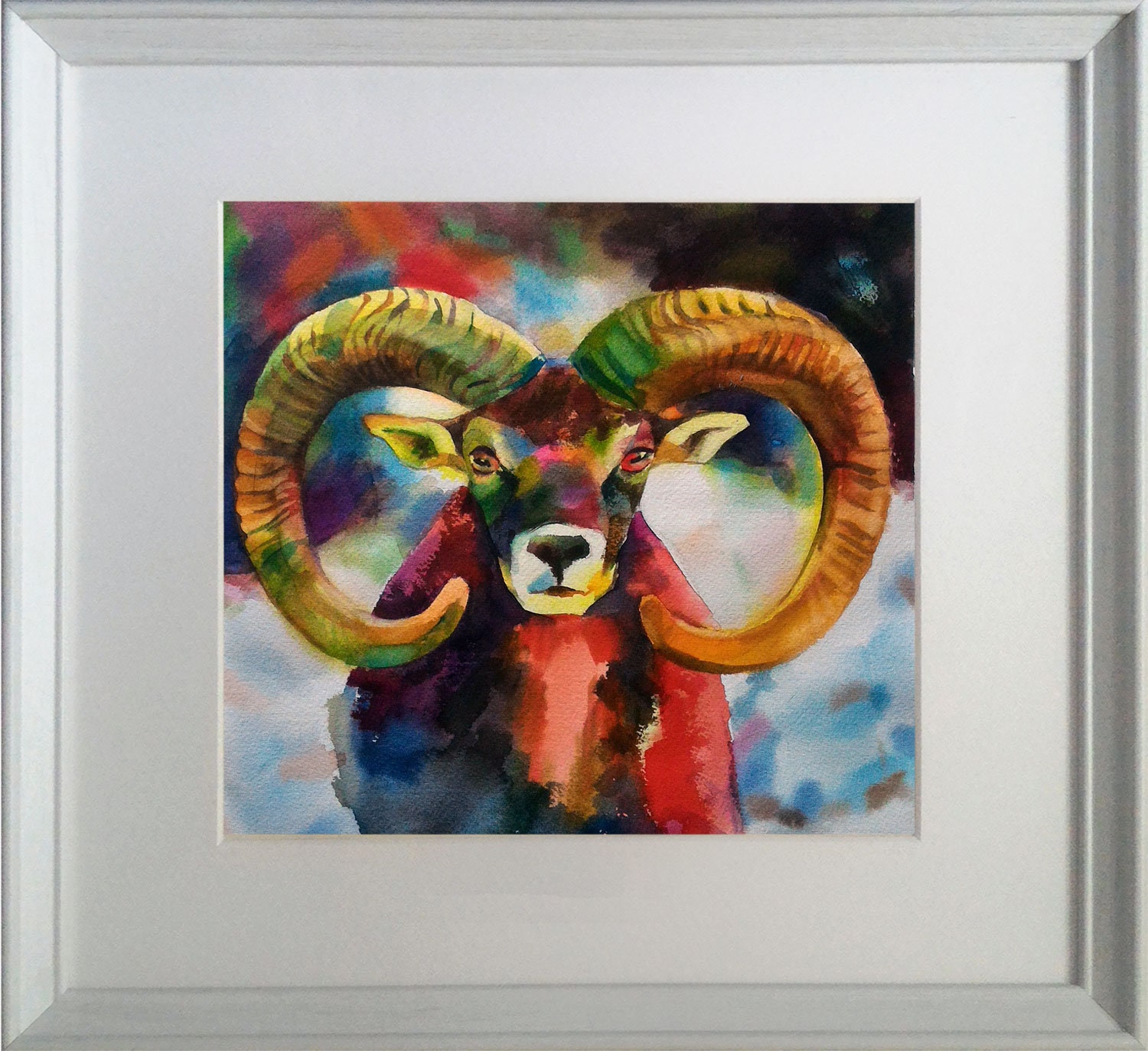 Colorful Goat Argali Watercolor Portrait Bright Colors Rare - Etsy