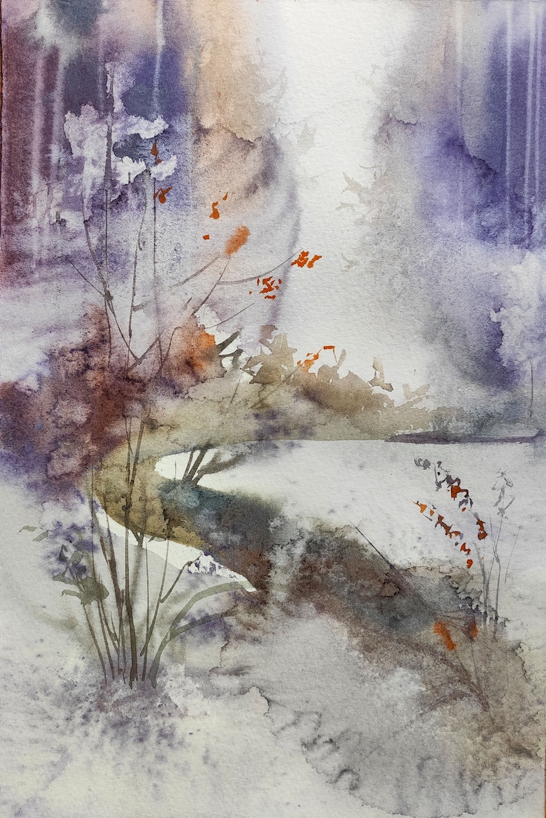 Winter Snow Trees Landscape Art Winter Season Original Watercolor ...