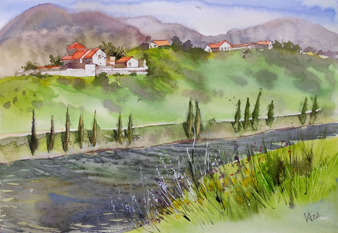 Finikaria Village Mountain River Cyprus Landscape Mediterranean Art ...