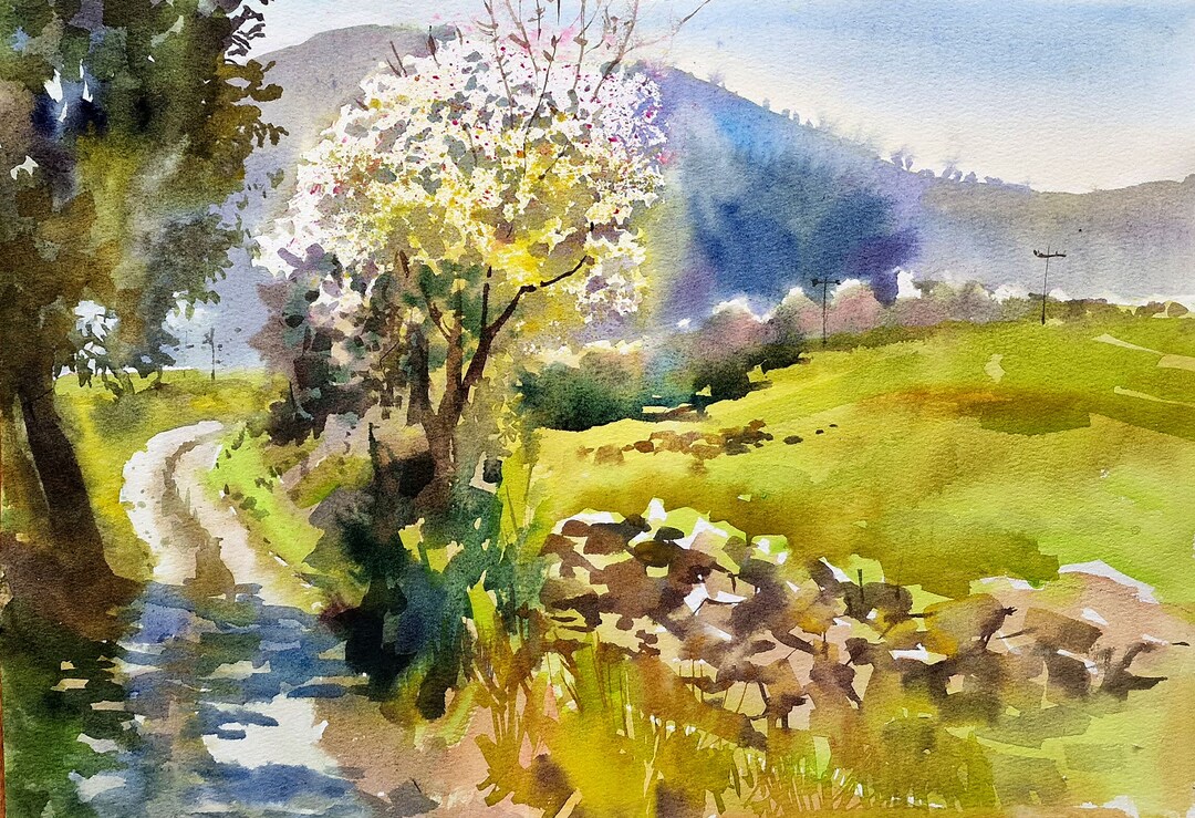 Limnatis Village Blossoming Almond Cyprus Landscape Mediterranean Art ...