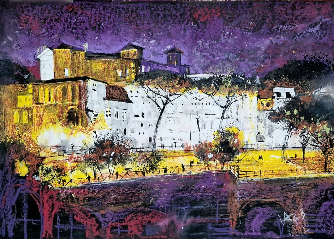 Roman Architecture Italian Landscape Rome at Night Night City Yellow ...