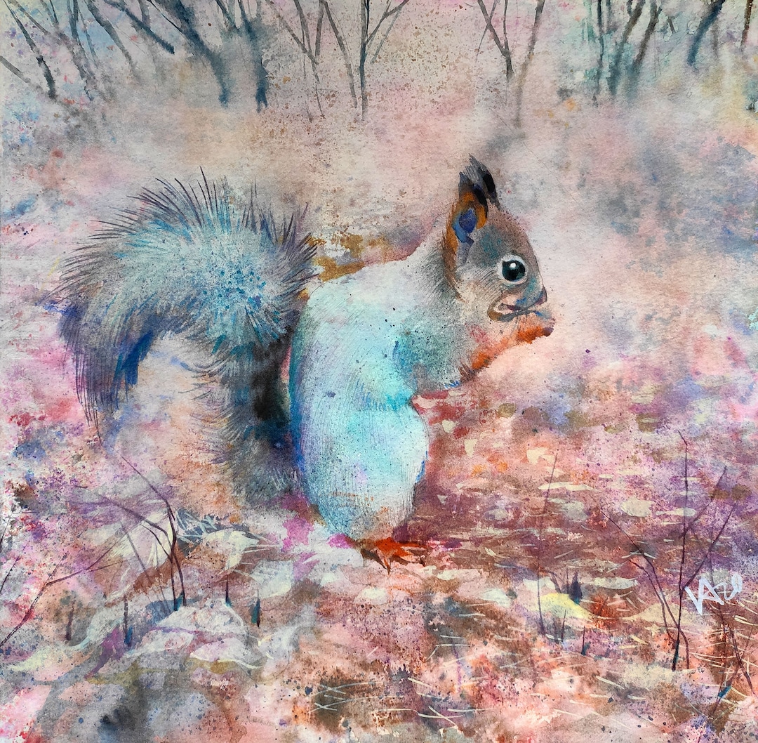 Realistic Squirrel Original Painting Forest Landscape Autumn Leaves ...