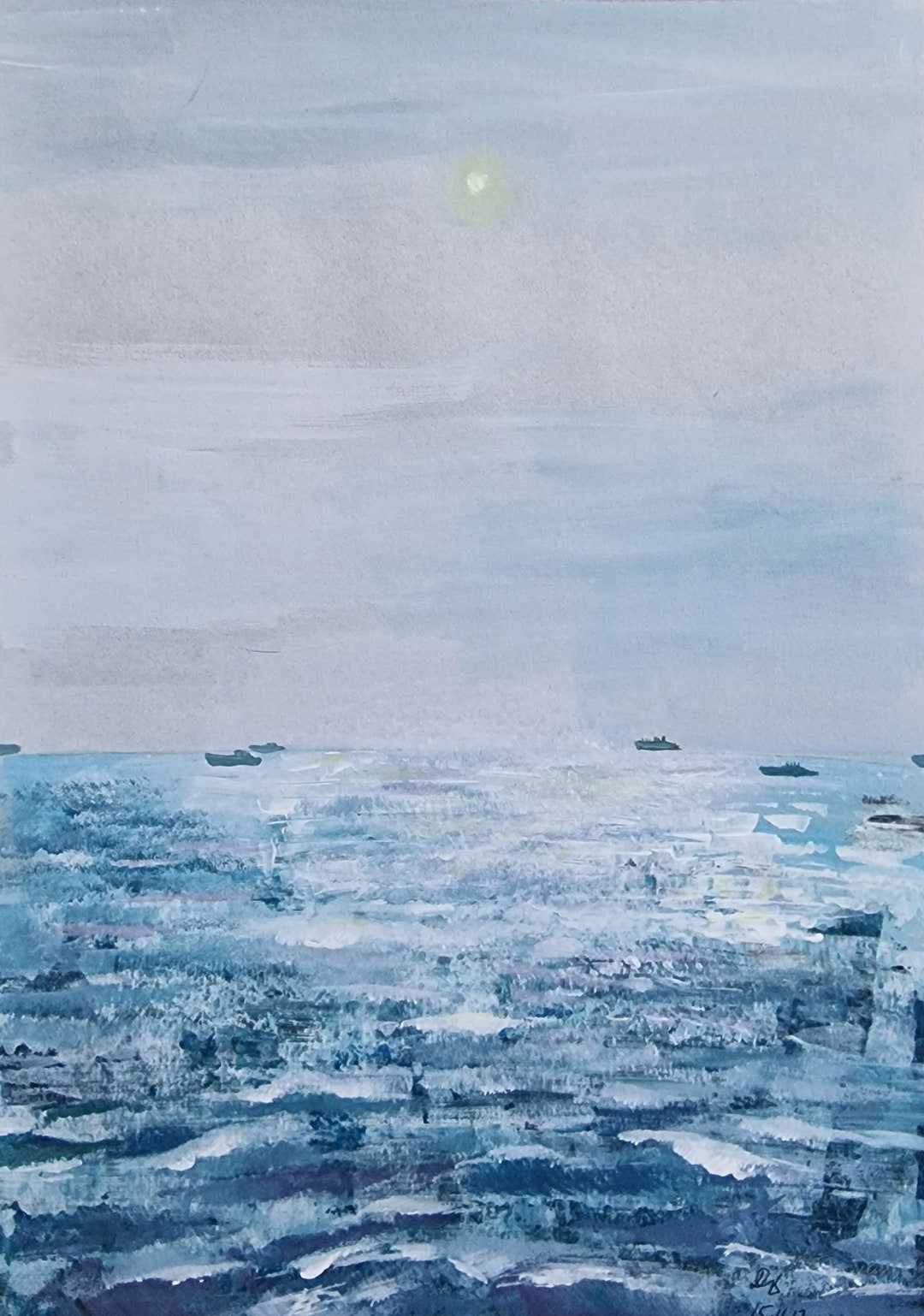 Original Art Bright Sunshine Glistening Waves Radiant Coastline Midday ...