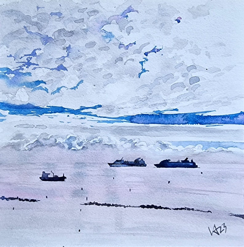 Original Watercolor Sea Painting Altocumulus Clouds Seascape - Etsy