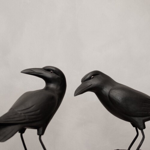 Crow Pair Hand Carved Wooden Bird | Etsy