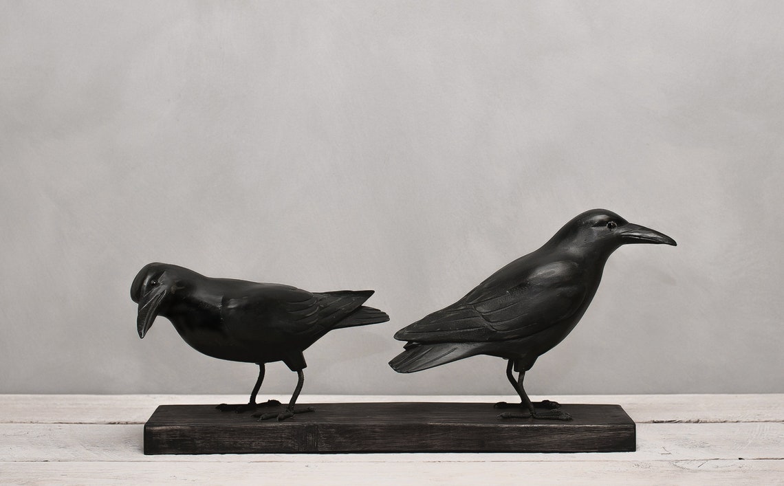 Crow Pair Hand Carved Wooden Bird | Etsy