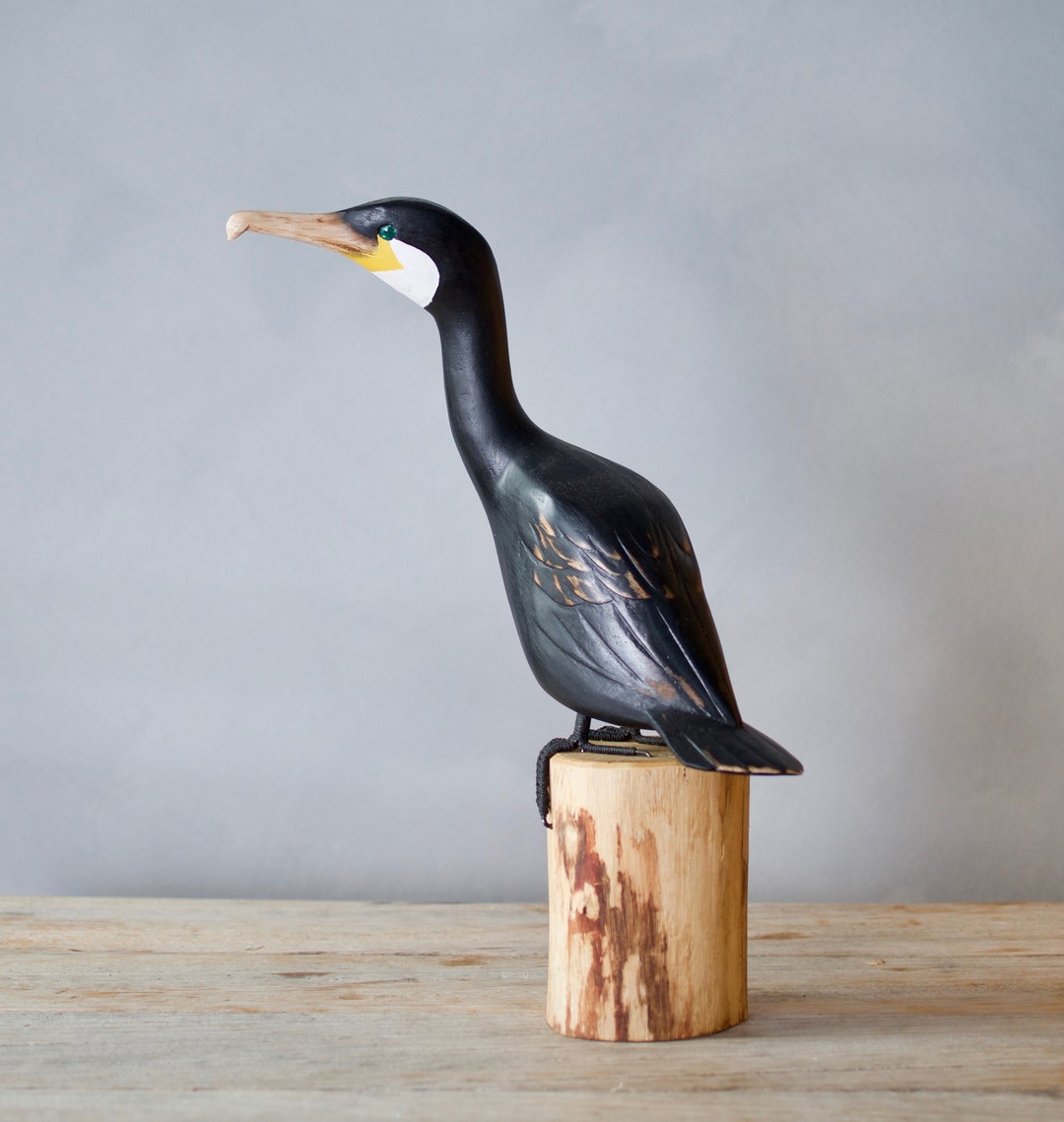 Cormorant-twist-medium-12"h Hand Carved Wooden Bird - Etsy