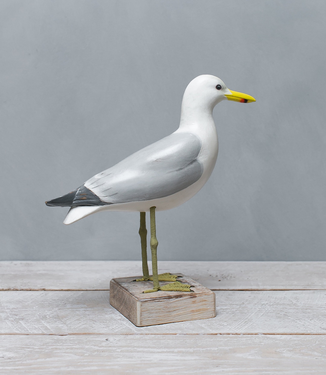 Hand Carved Wooden Seagull | Standing Bird Sculpture | Coastal Decor ...
