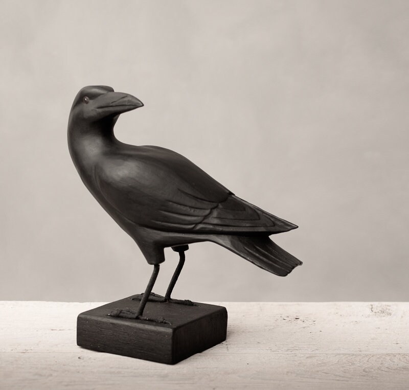 Hand Carved Wooden Crow Pair- 20"l | Crow Decor | Corvid Art | Rustic ...