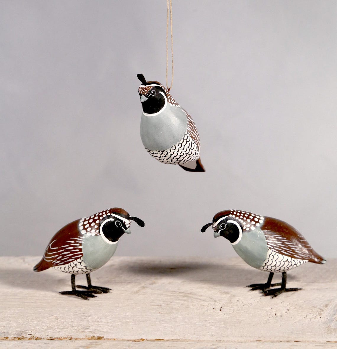 Hand Carved Wooden California Quail Ornament – 3"h | Hanging Bird Decor ...