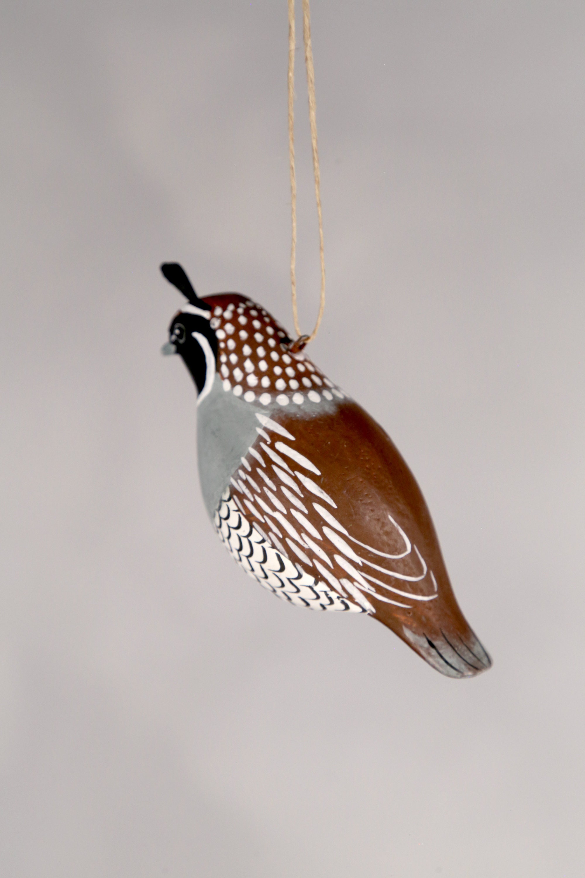 Hand Carved Wooden California Quail Ornament – 3