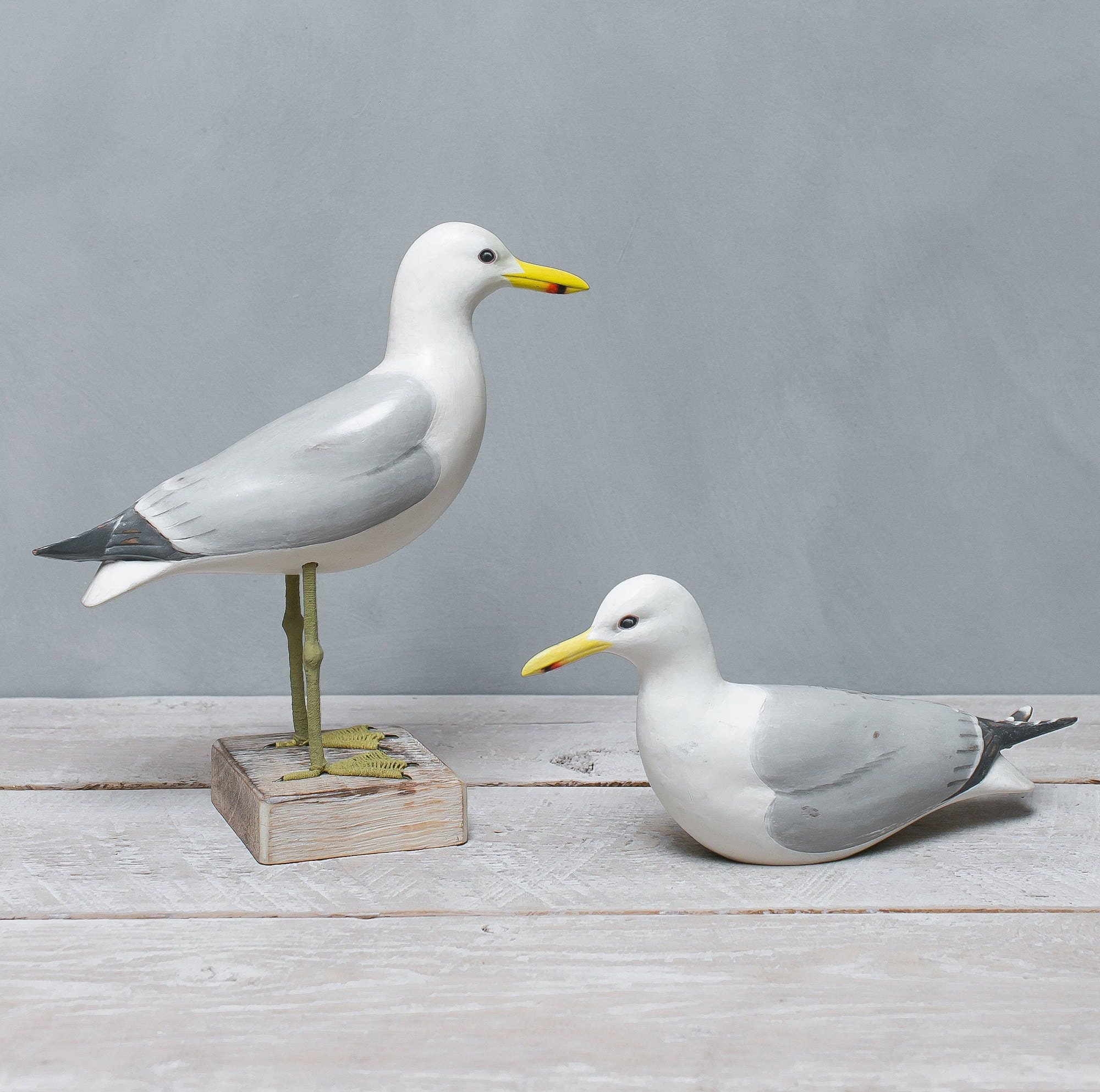 Sculpture Vintage Hand Carved and Painted Seagull Figurines Art ...