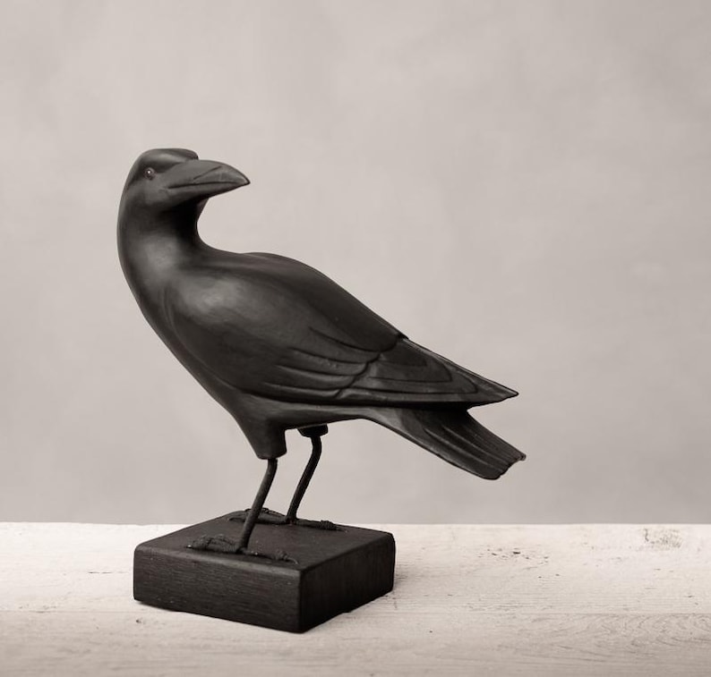 Mini Crow- Looking Up- 3.5"h - Hand Carved Wooden Bird Ornament - Etsy
