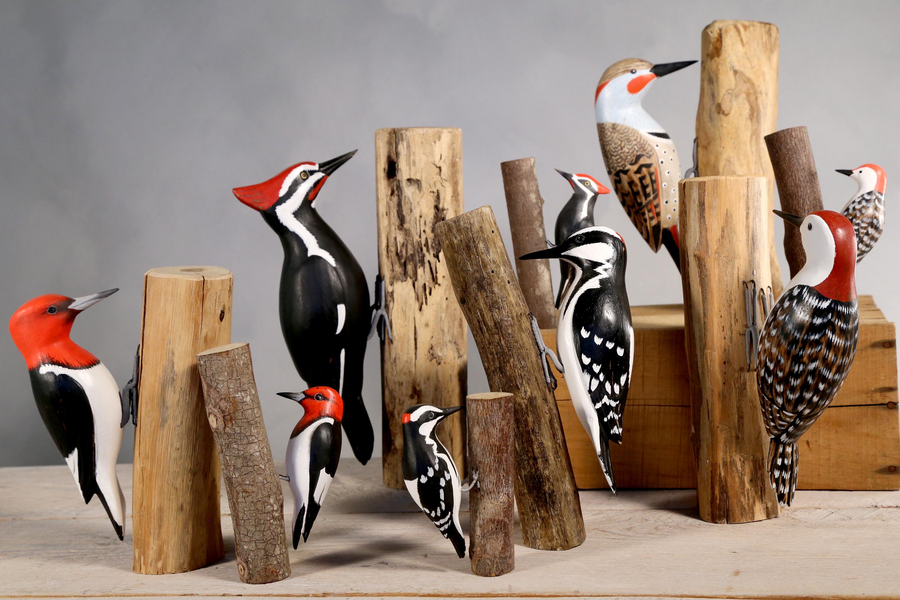 Hand Carved Wooden Red-headed Woodpecker – 9"h | Woodpecker Sculpture ...