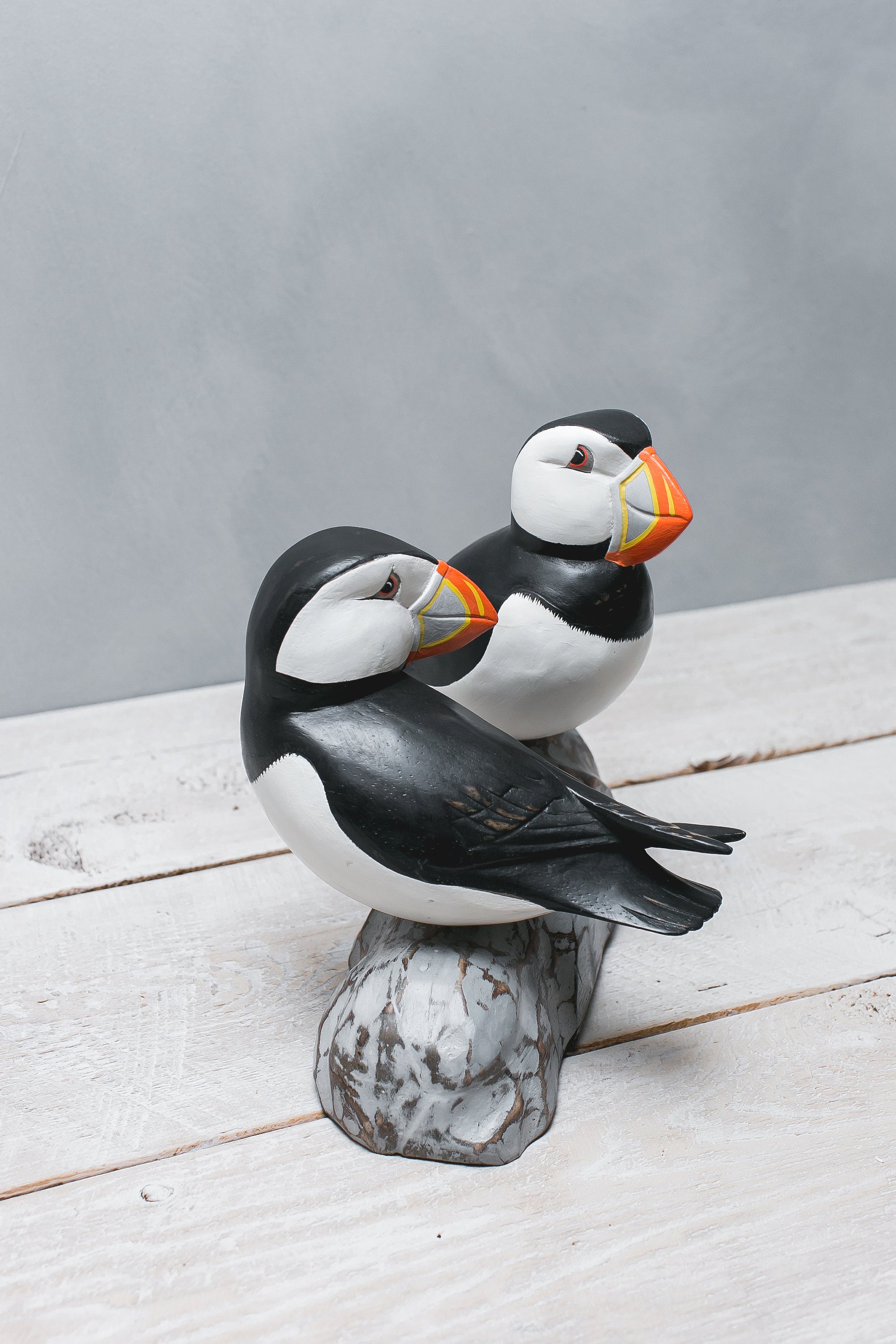 Puffin on Rock Hand Carved Wooden Bird 12h - Etsy
