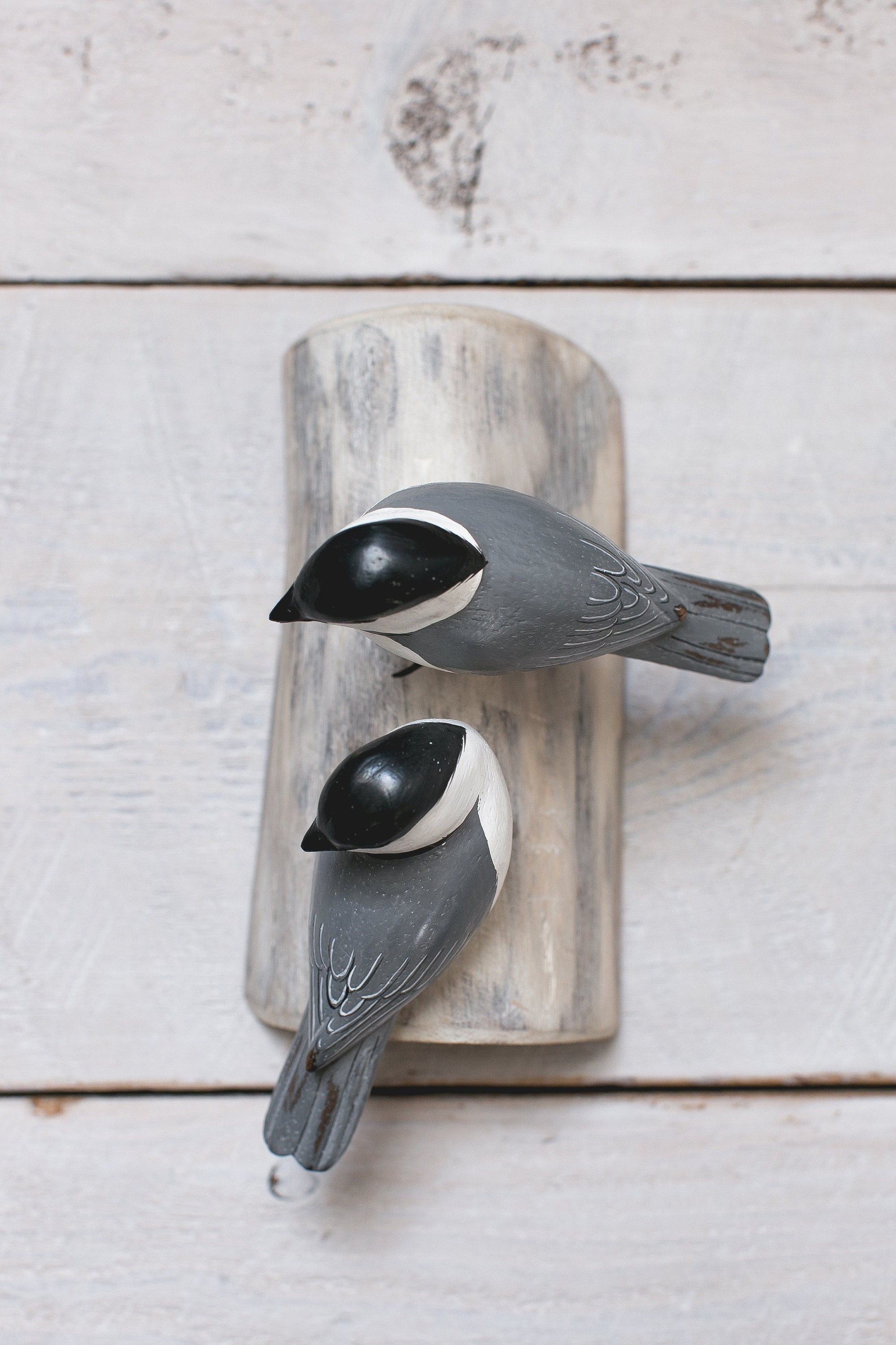 Chickadee Pair on Log Hand Carved Wooden Bird 7l - Etsy