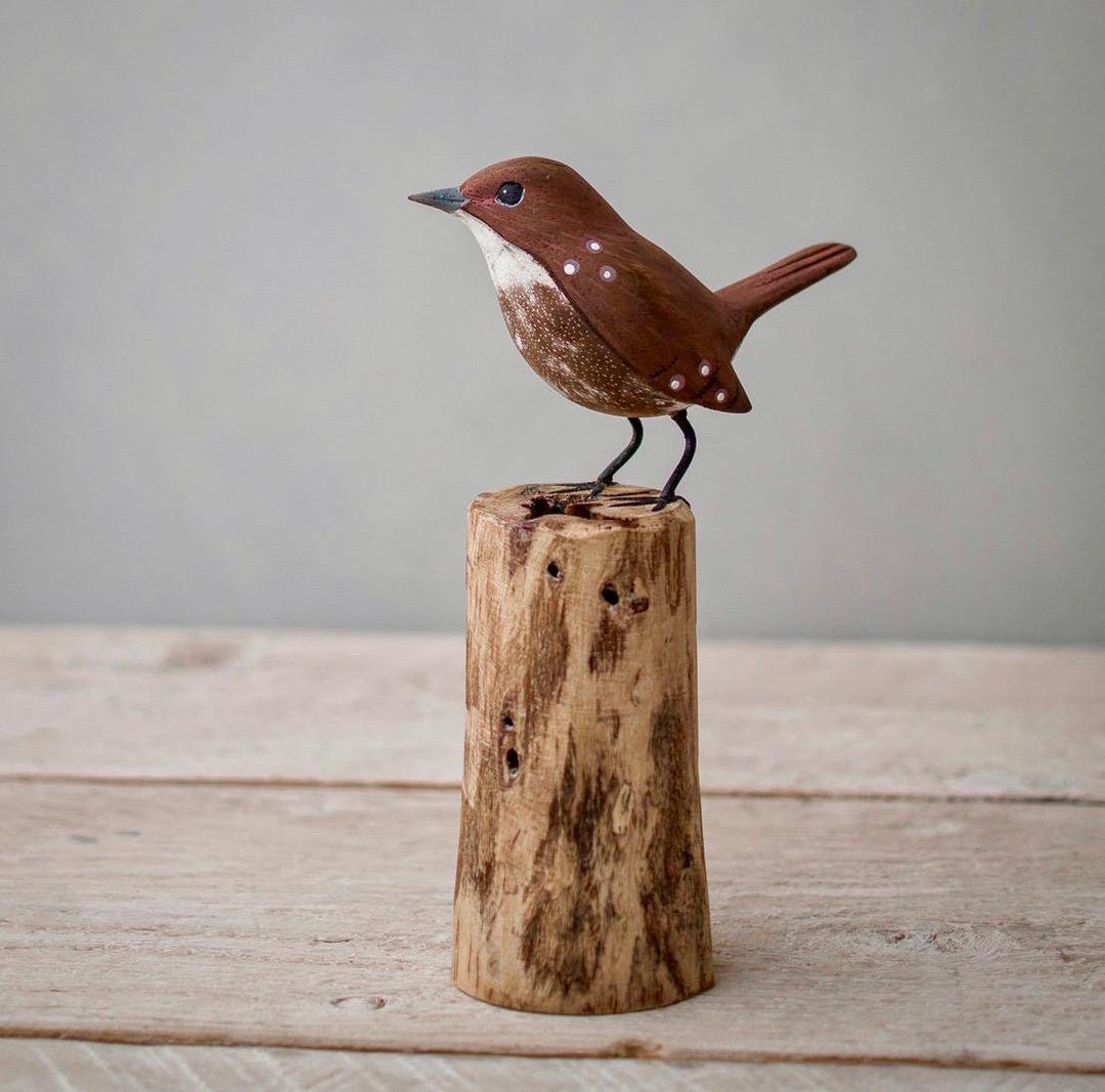 Hand Carved Wooden Wren – 5.5"h | Bird Sculpture | Bird Lover Gift ...