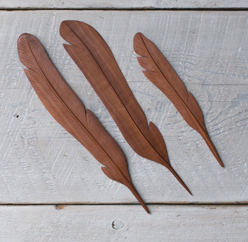 Hand Carved Wooden Feathers | Etsy