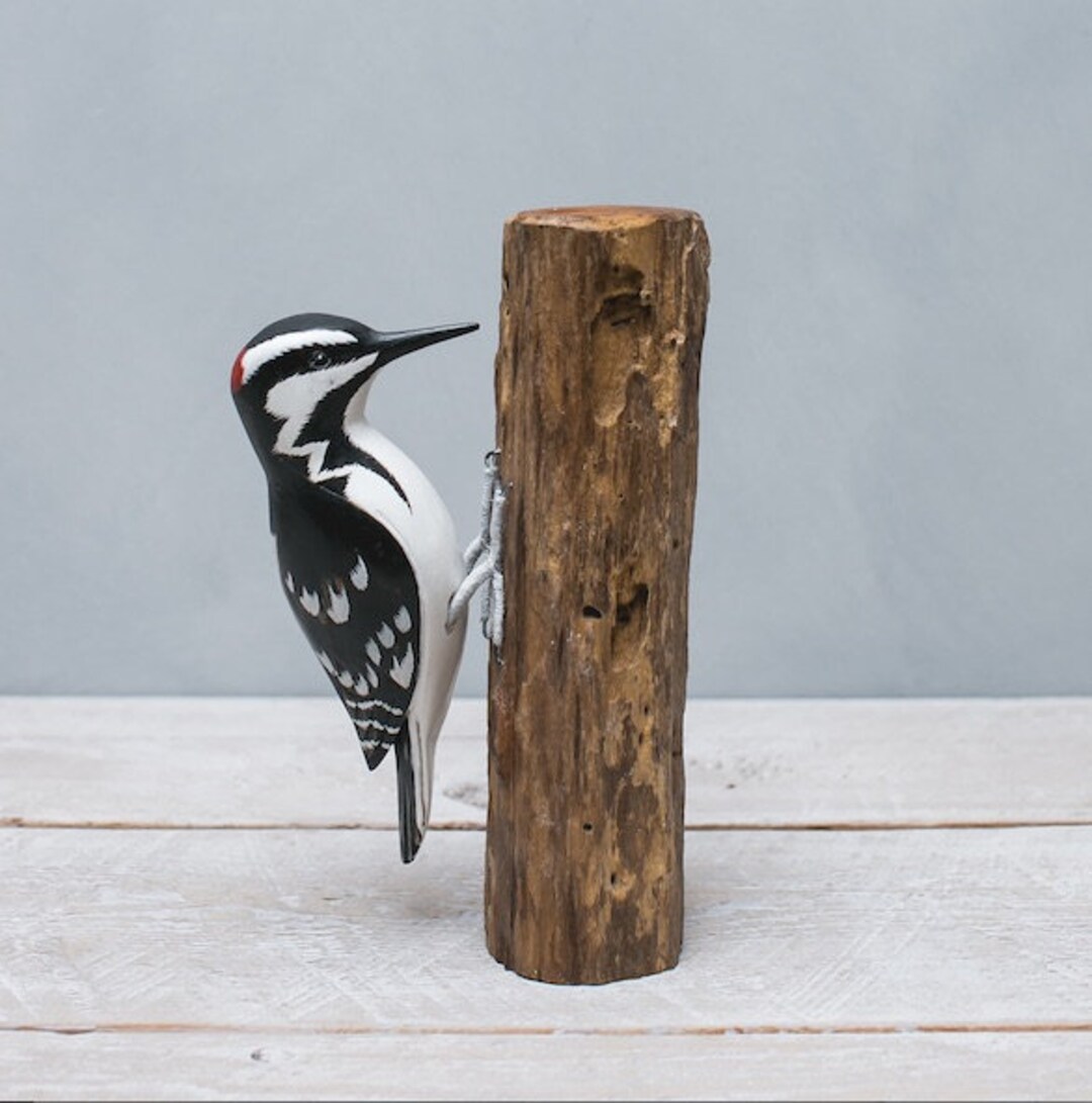 Downy Woodpecker 9.5h Hand Carved Wooden Bird - Etsy