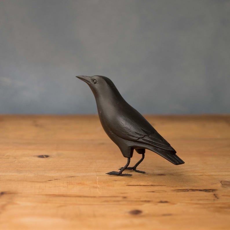 Mini Crow- Looking Up- 3.5"h - Hand Carved Wooden Bird Ornament - Etsy
