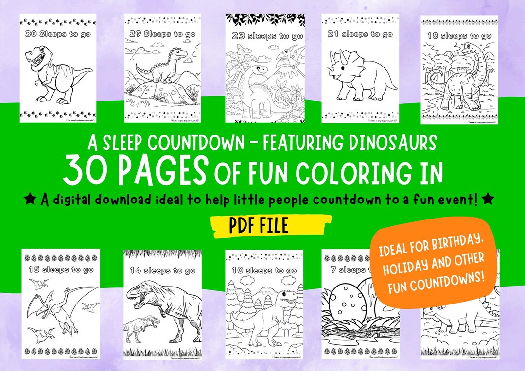 Dinosaur Coloring Pages - 30 Pages of Dinosaur Countdown Coloring ...