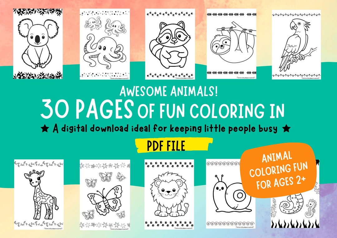 Animal Coloring Pages - 30 Pages. Instant Download - Etsy