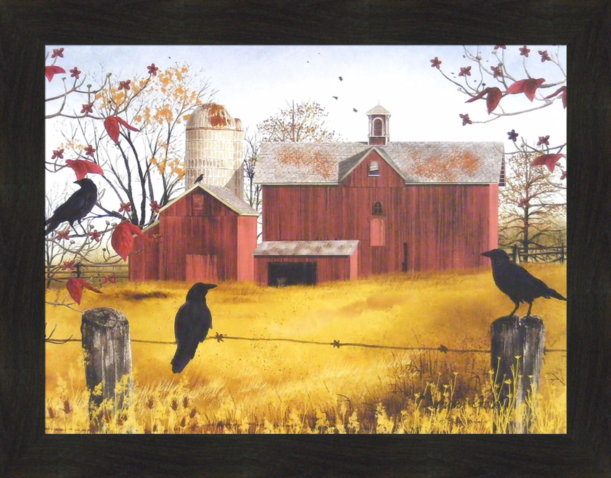 Autumn Gold by Billy Jacobs 22x28 Red Barn Crows Birds Fall 4 | Etsy