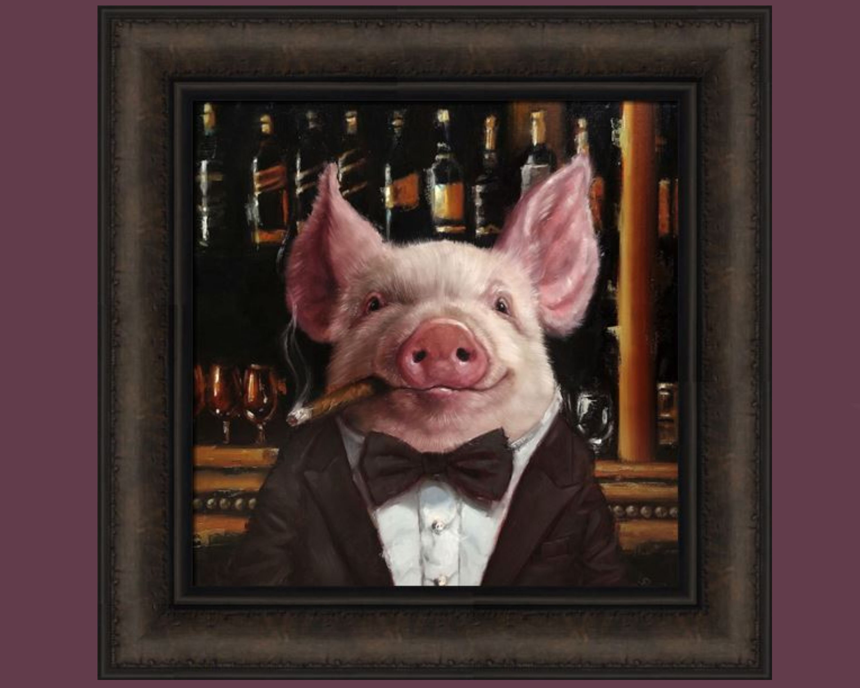 High Roller by Lucia Heffernan 16x16 Pig Bar Cards Poker Game | Etsy