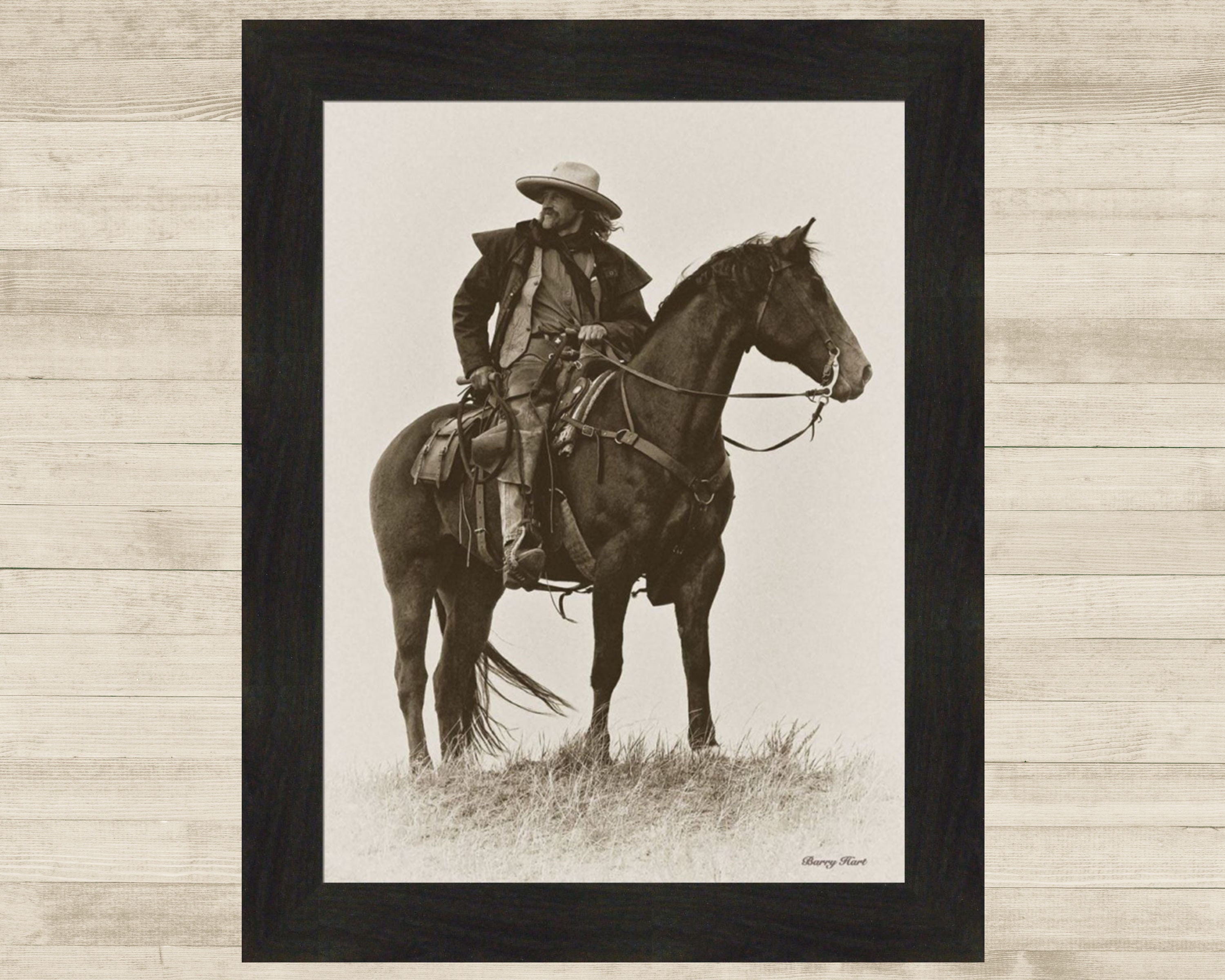 Vintage Cowboy by Barry Hart 19x24 Sepia Black White Western Horse ...
