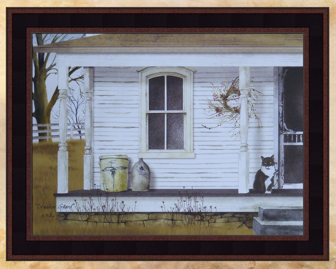 Standing Guard by Billy Jacobs 16x20 House Porch Crocks Tuxedo Cat ...