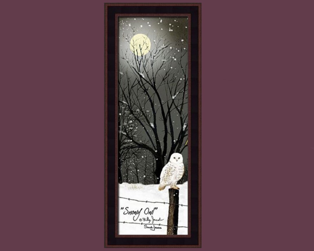 Snowy Owl by Billy Jacobs 12x28 Snow Winter White Owl 4 Seasons Framed ...