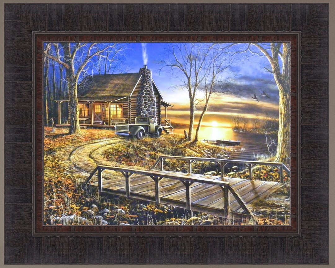 Simpler Times by Jim Hansel 17x21 Cabin Lake Old Truck Lake Framed Art ...