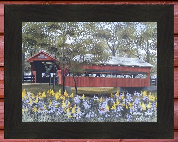 Pottersburg Bridge by Billy Jacobs 16x20 Red Covered Bridge | Etsy