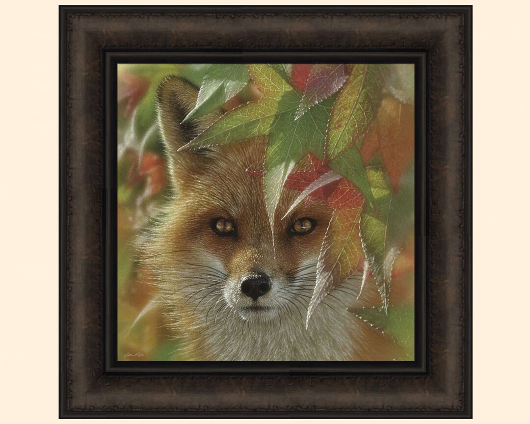Autumn Red Fox by Collin Bogle 16x16 Fall Colors Leaves Trees Framed ...