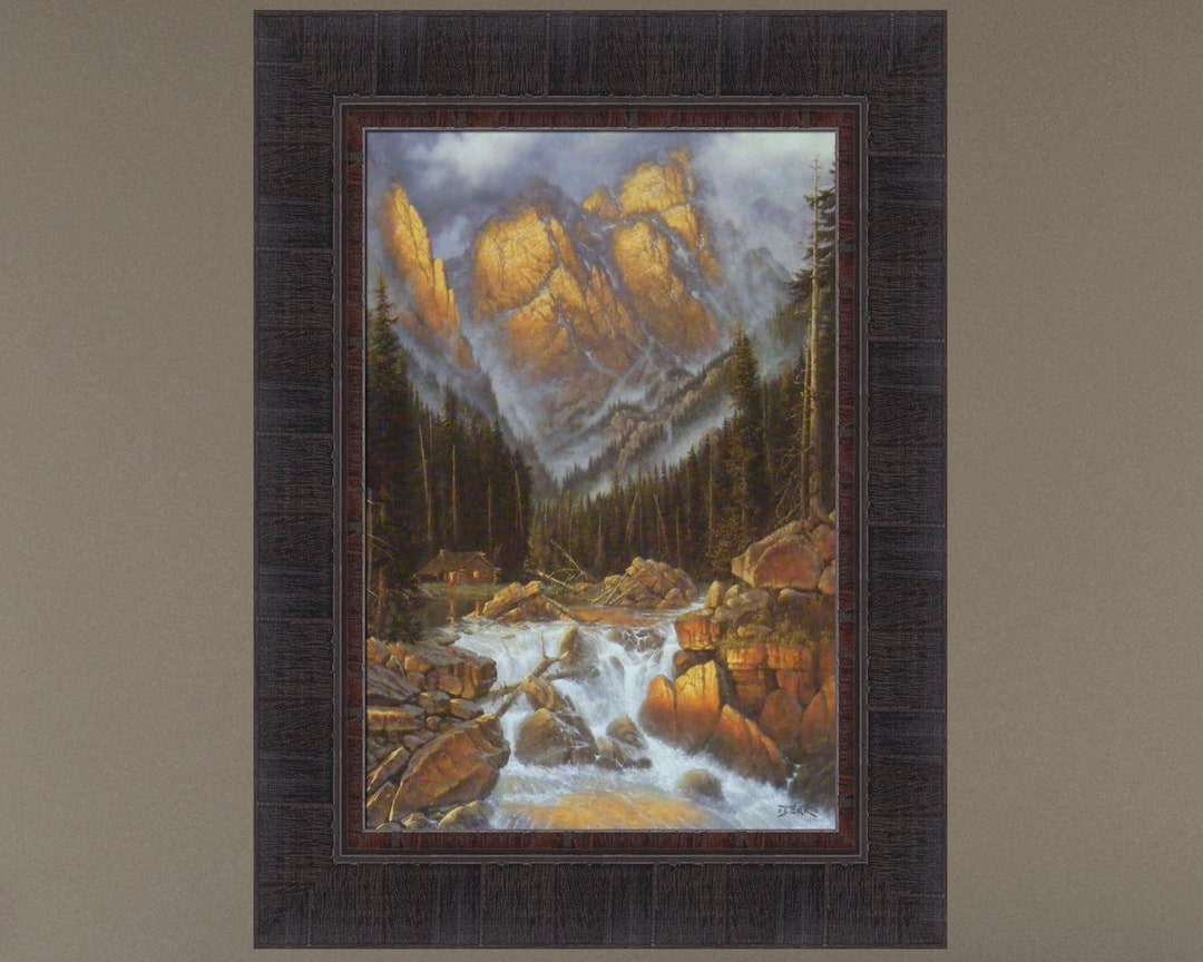 Where Trails End by Derk Hansen 15x19 Mountains River Waterfall Cabin ...