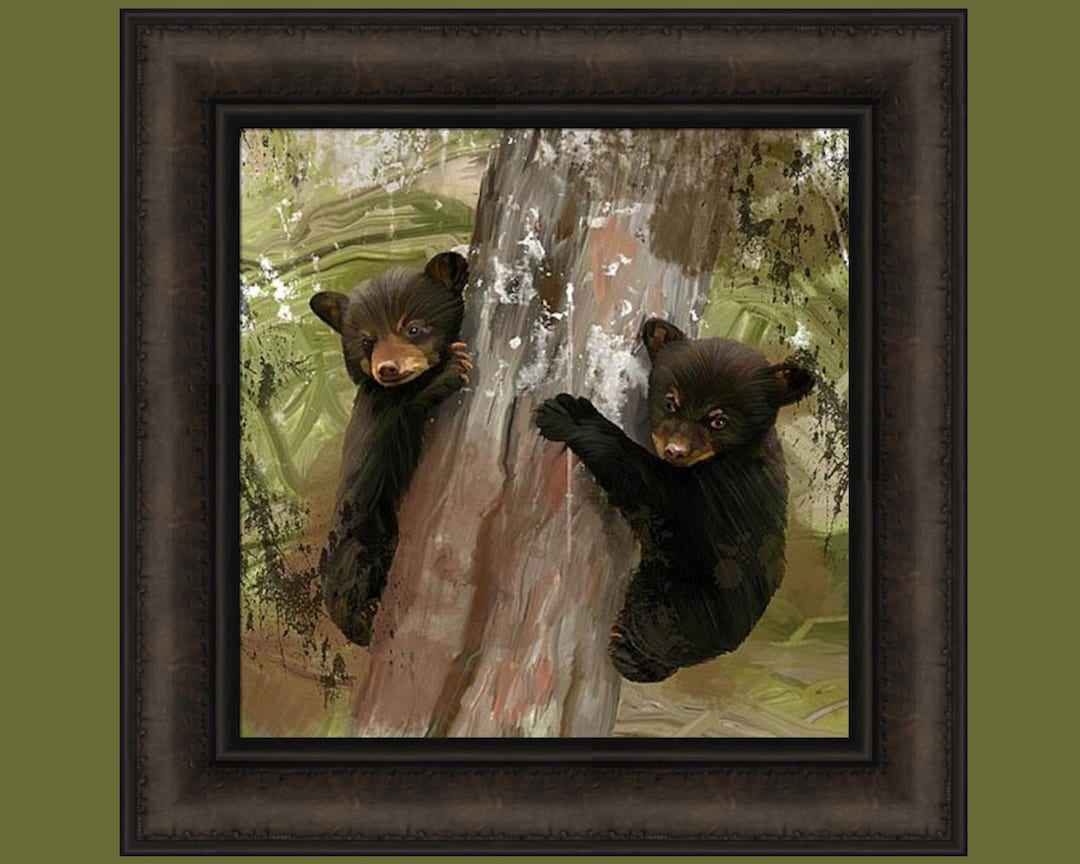 Two Cubs by Tim Dardis 16x16 Black Bear Cubs Tree Framed Art Print Wall ...
