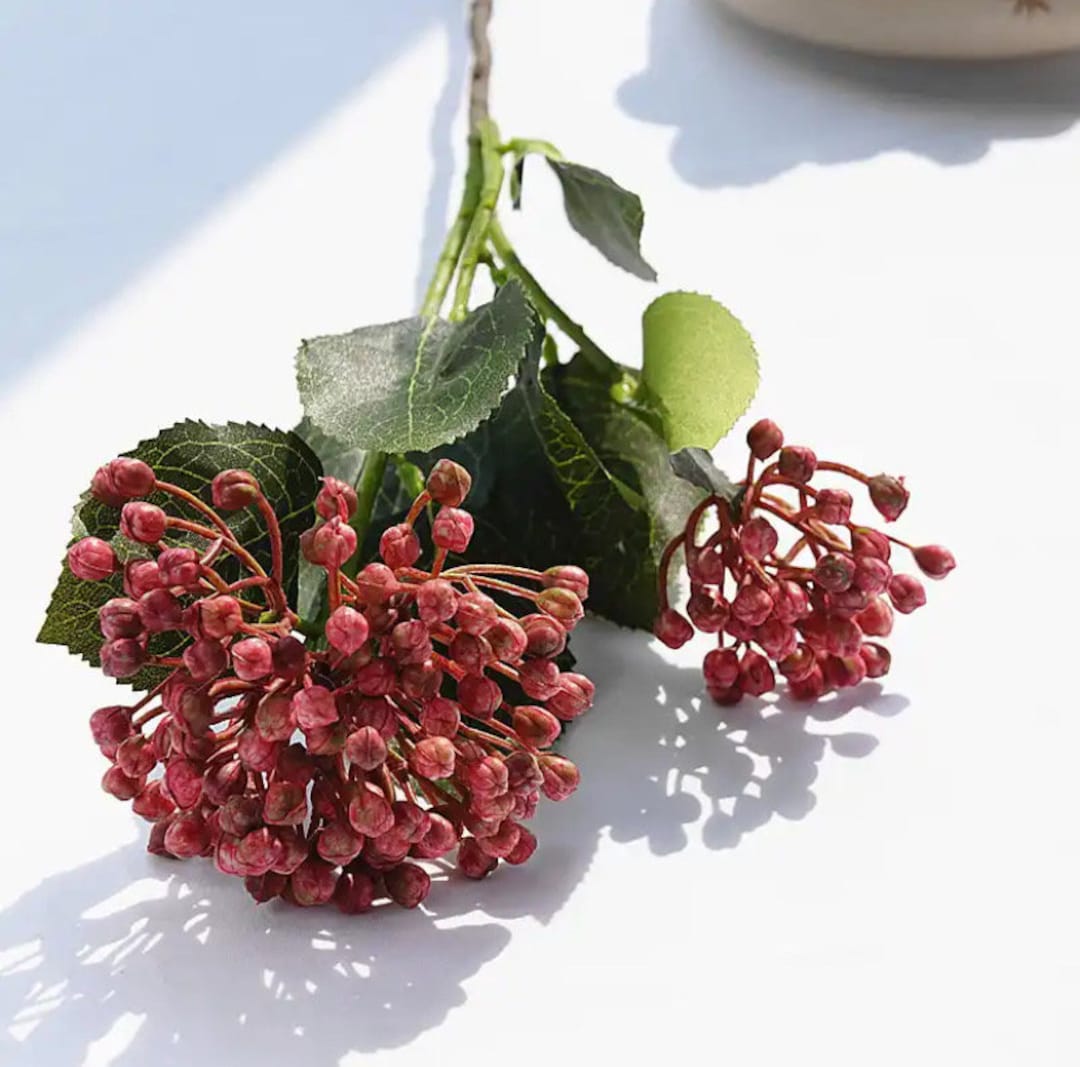 Artificial Berries, Fruit Berries With Leaves, 2 Heads Pink Berries ...