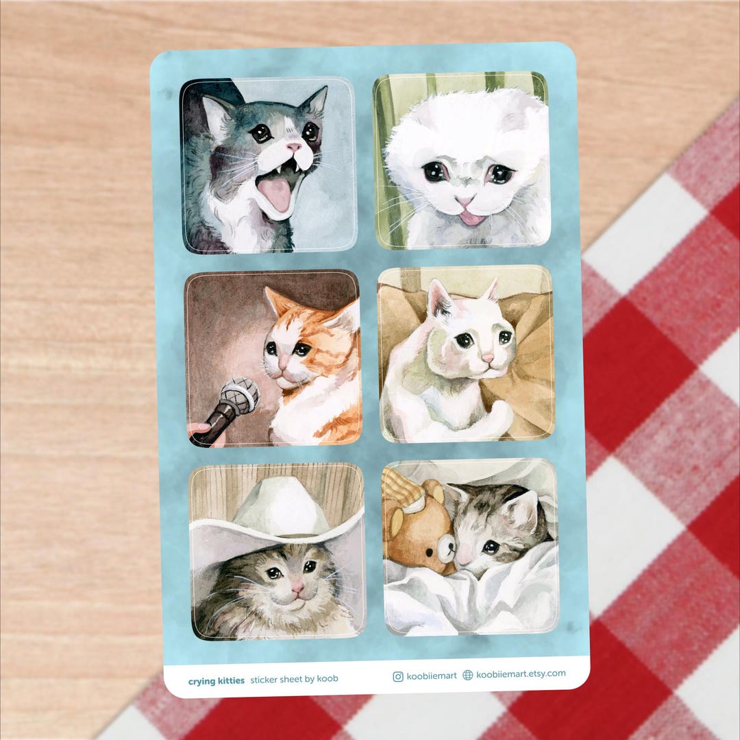 Crying Cats Watercolor Sticker Sheet - Etsy