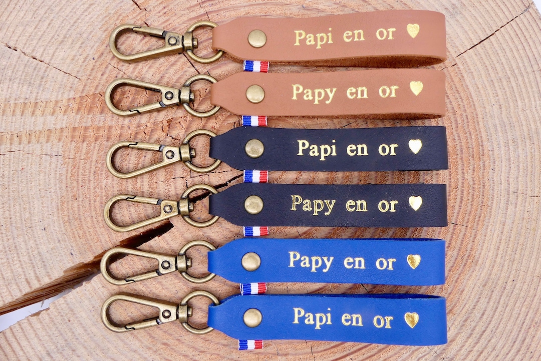 Handmade Leather Keychain papi / Grandpa in Gold - Etsy