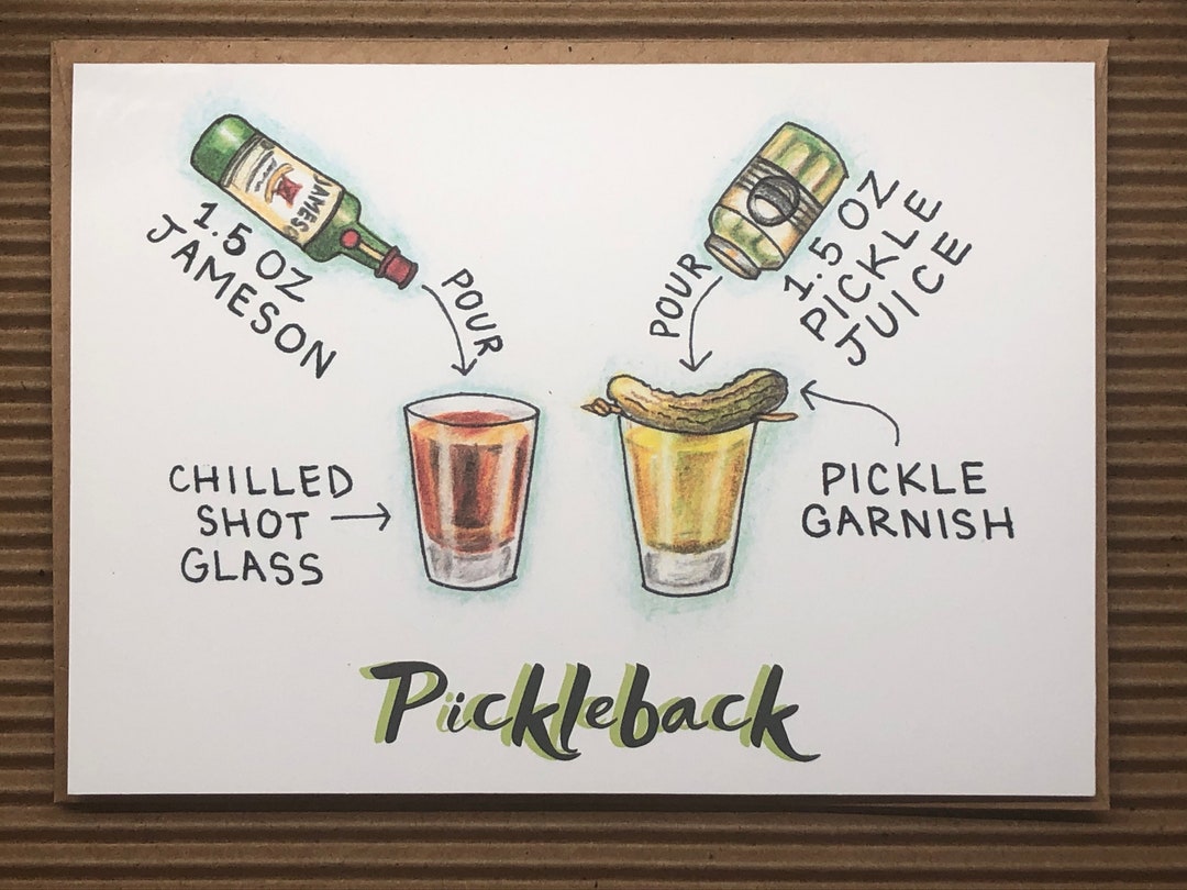 Pickleback Shot Recipe Hand Drawn 5” X 7” Greeting Card, Blank Inside ...