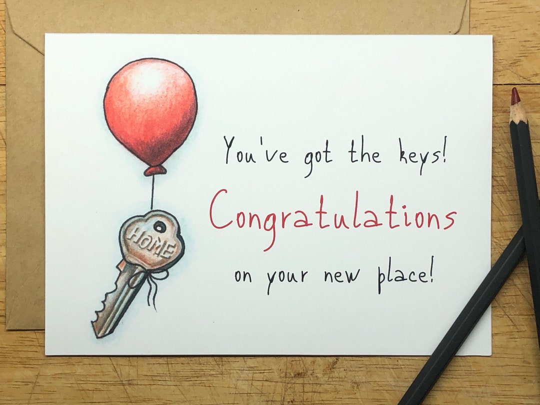 Congratulations House Key With Balloon 5 X 7 Card Blank - Etsy