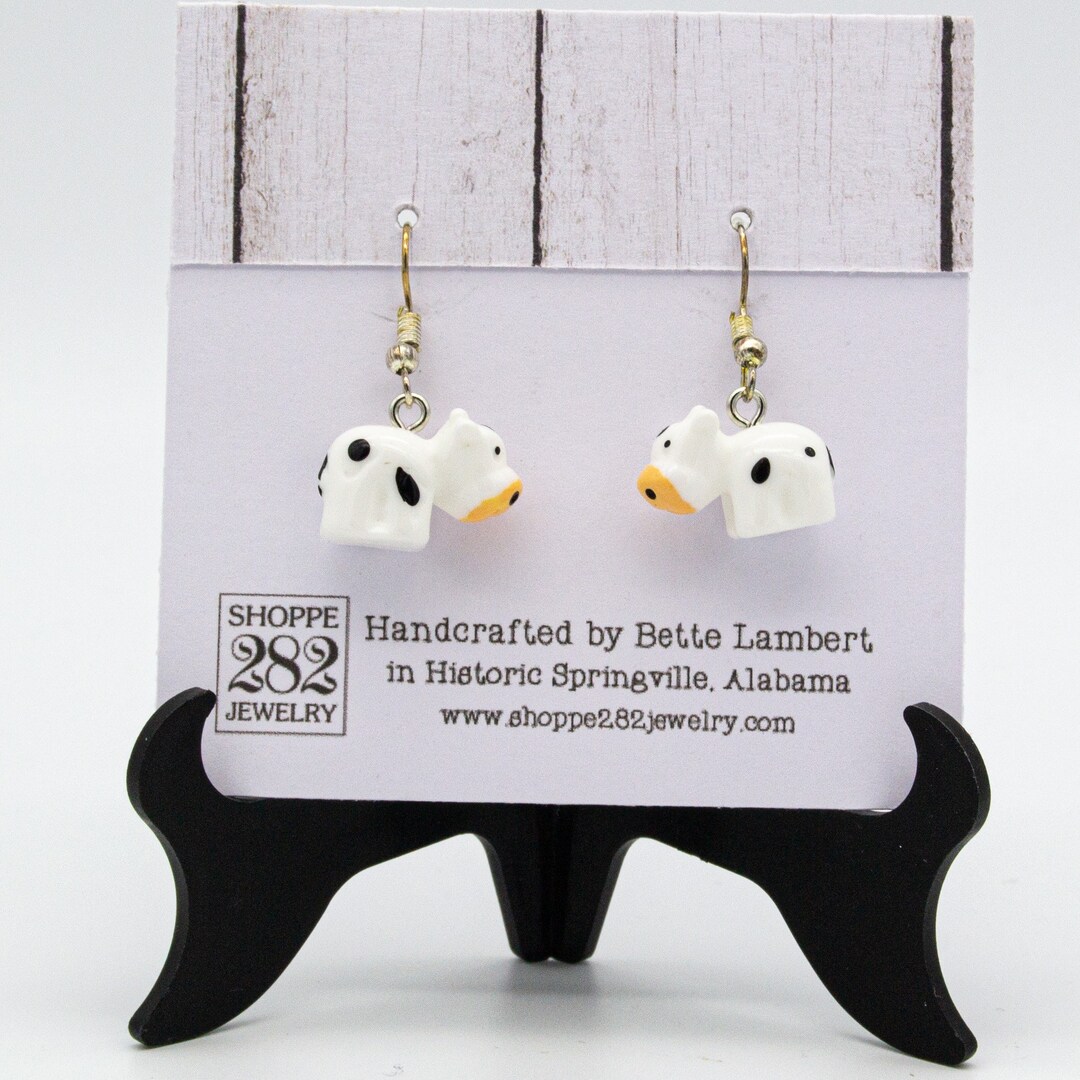 Cow Earrings Cute 3D White Resin Cows With Black Spots Hypoallergenic ...