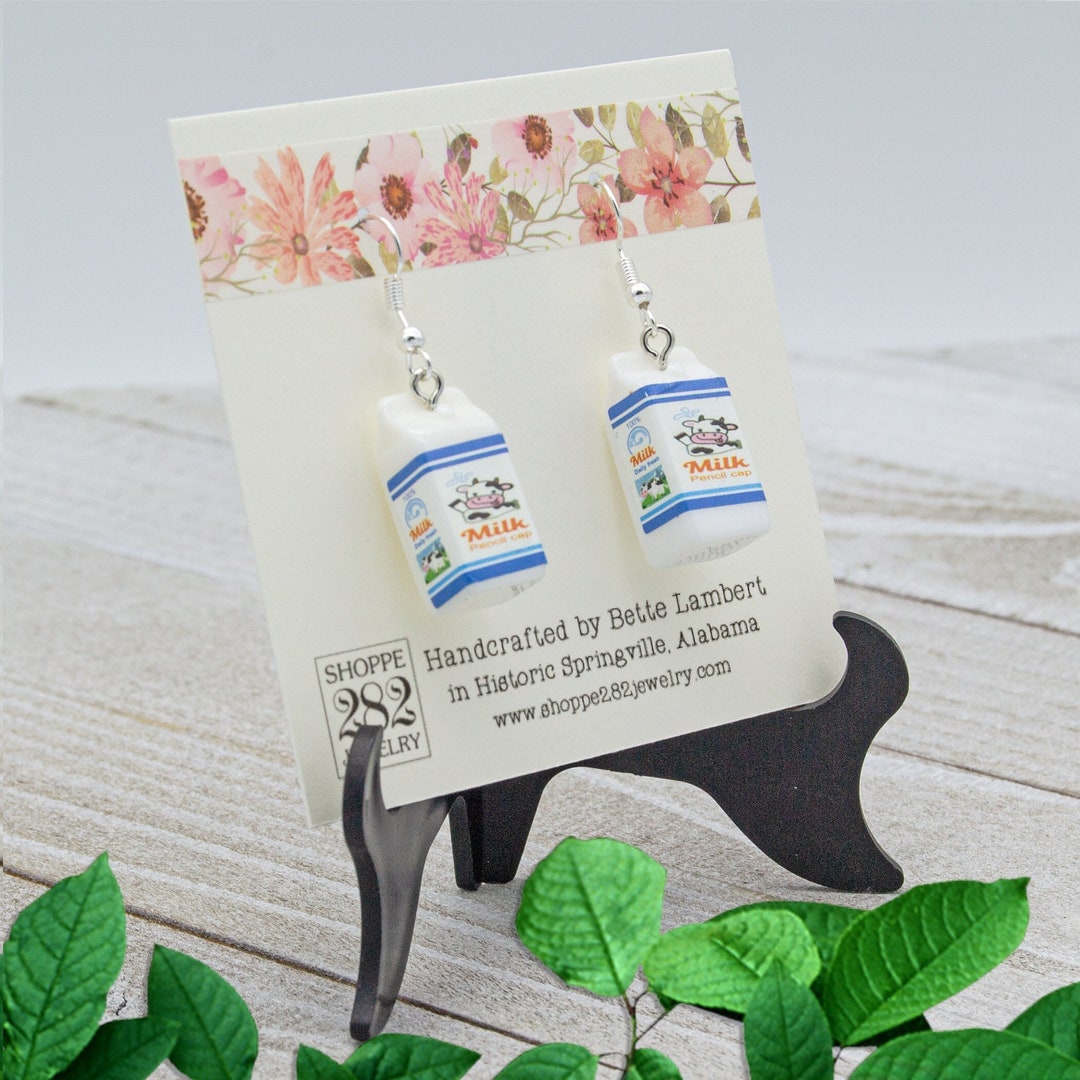 3D Resin Milk Carton Earrings | Hypoallergenic SS Ear Wire | Whimsical ...