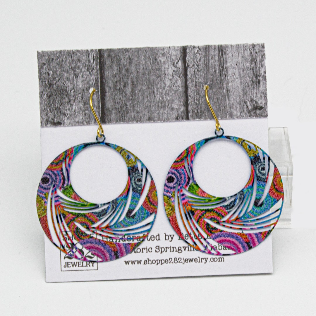 Psychedelic Hippie Earrings: Laser Cut, Powder Coated Alloy ...