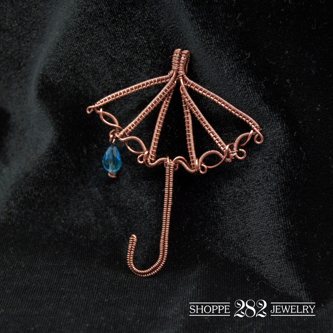 Wire Woven Umbrella Pendant With a Tiny Crystal Raindrop: Made to Order ...